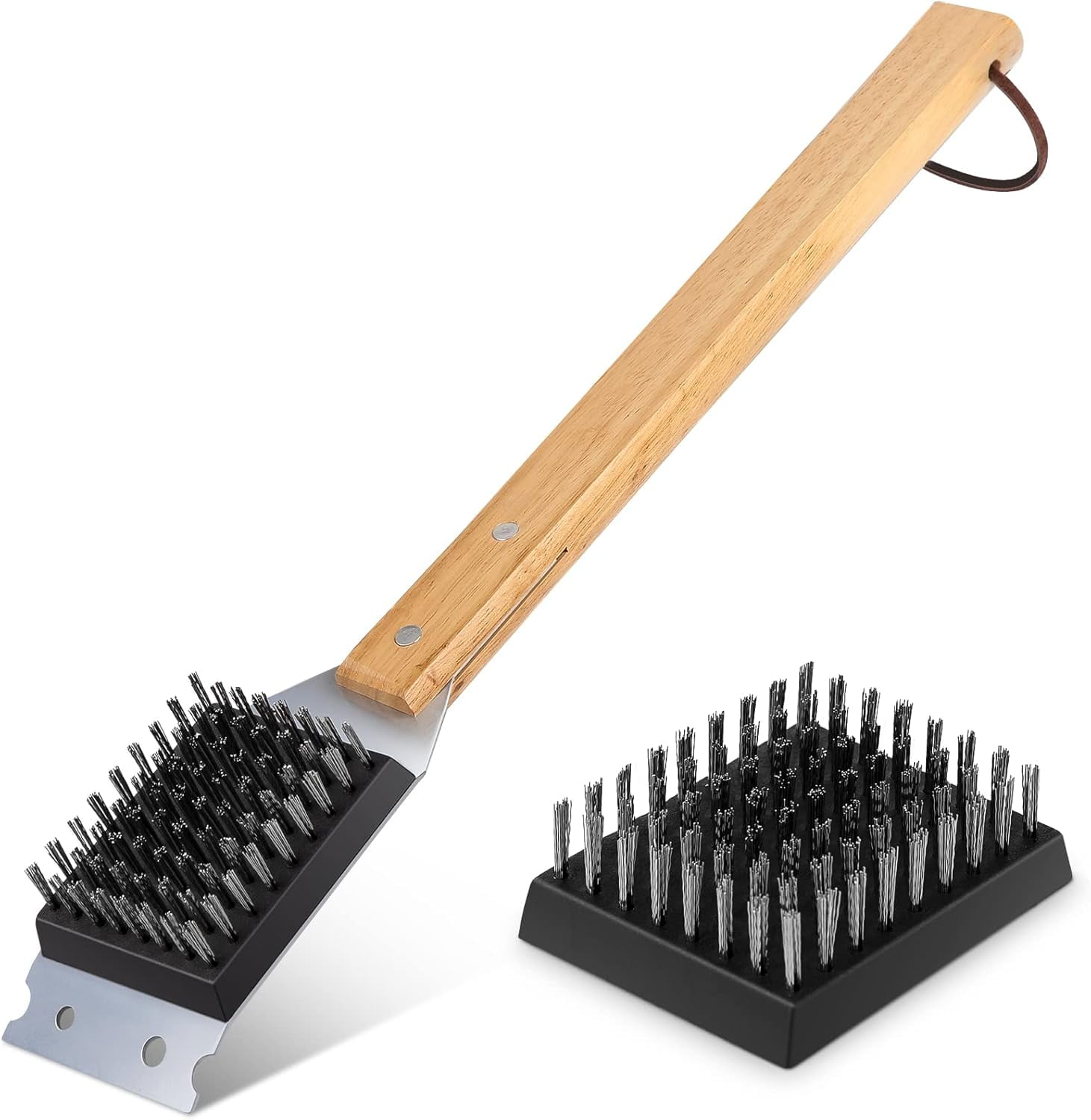 Grill Brush and Scraper, Cherry Wooden Handle Wire Grill Brush for ...