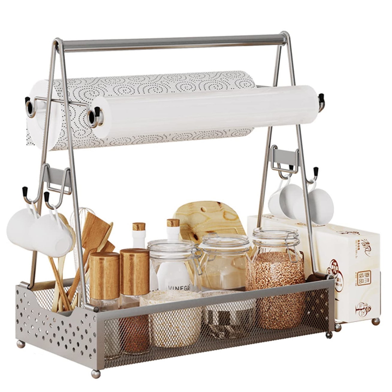 Grill Caddy, Picnic BBQ Organizer for Camping Outdoor Mesh Basket with ...