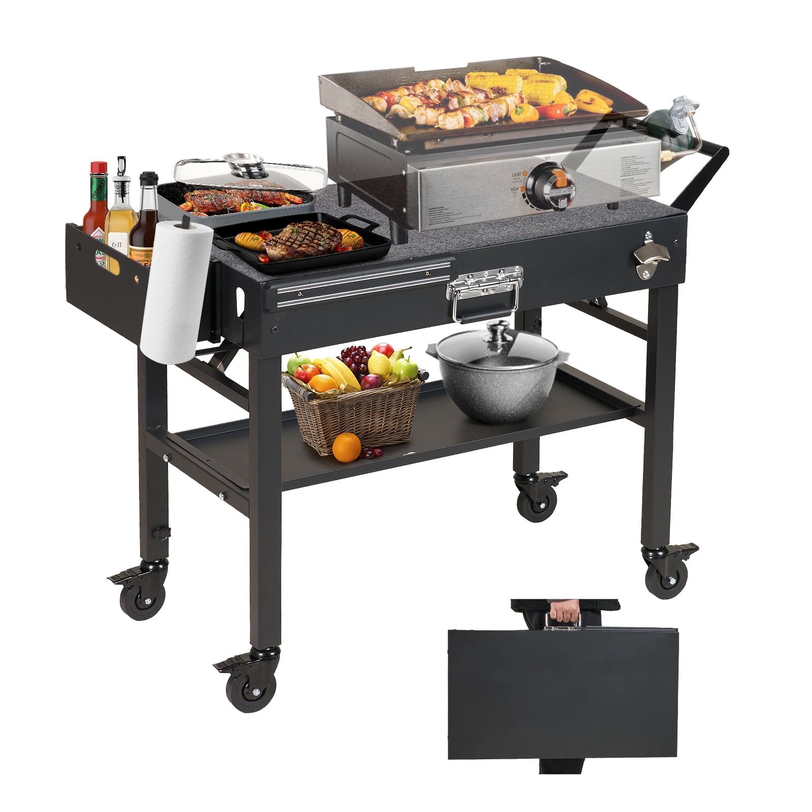 Grill Cart, Folding Grill Table with Wheels,Solid and Stable,31"x 17 ...