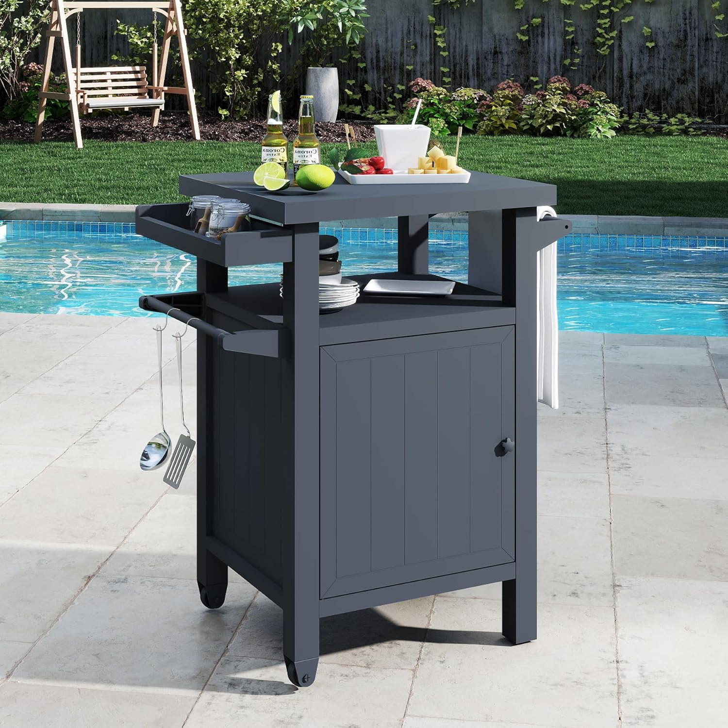 Grill Cart Outdoor with Storage Cabinet, Portable Rolling Patio Bar ...