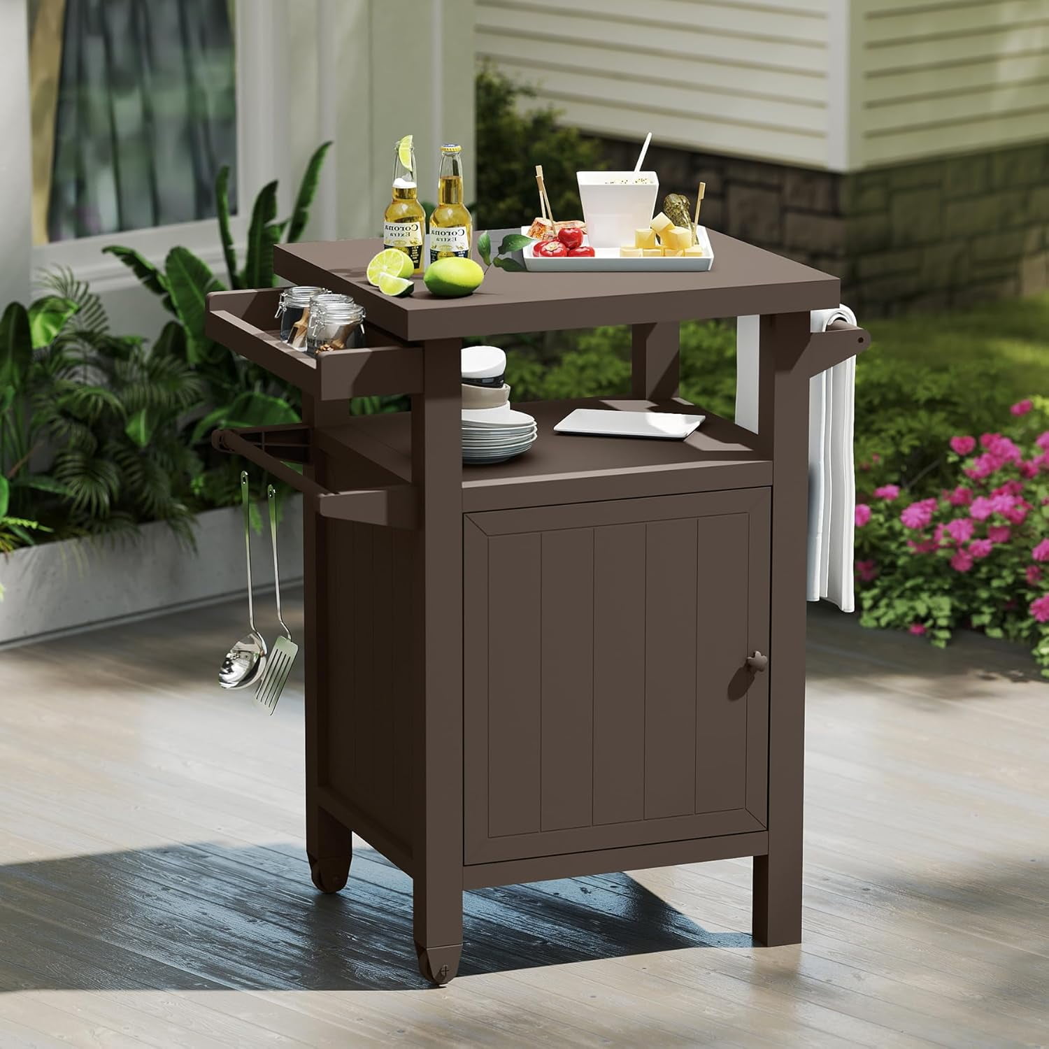 Grill Cart Outdoor with Storage Cabinet, Portable Rolling Patio Bar ...