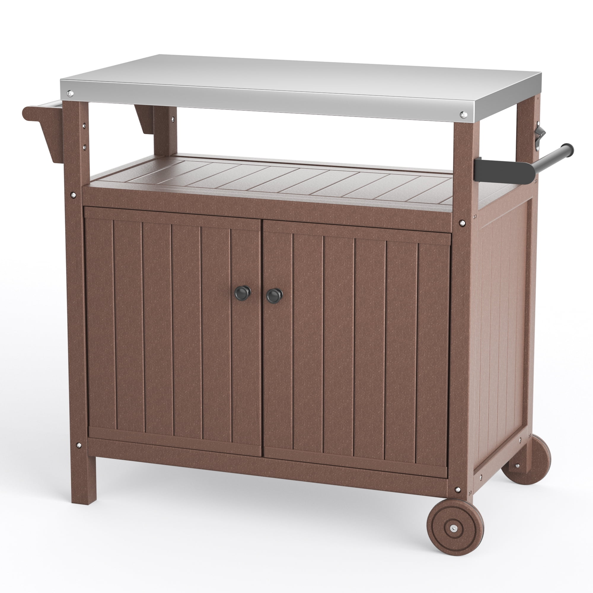 DWVO Outdoor Table and Storage Cabinet Solid Wood Movable Grill Table ...