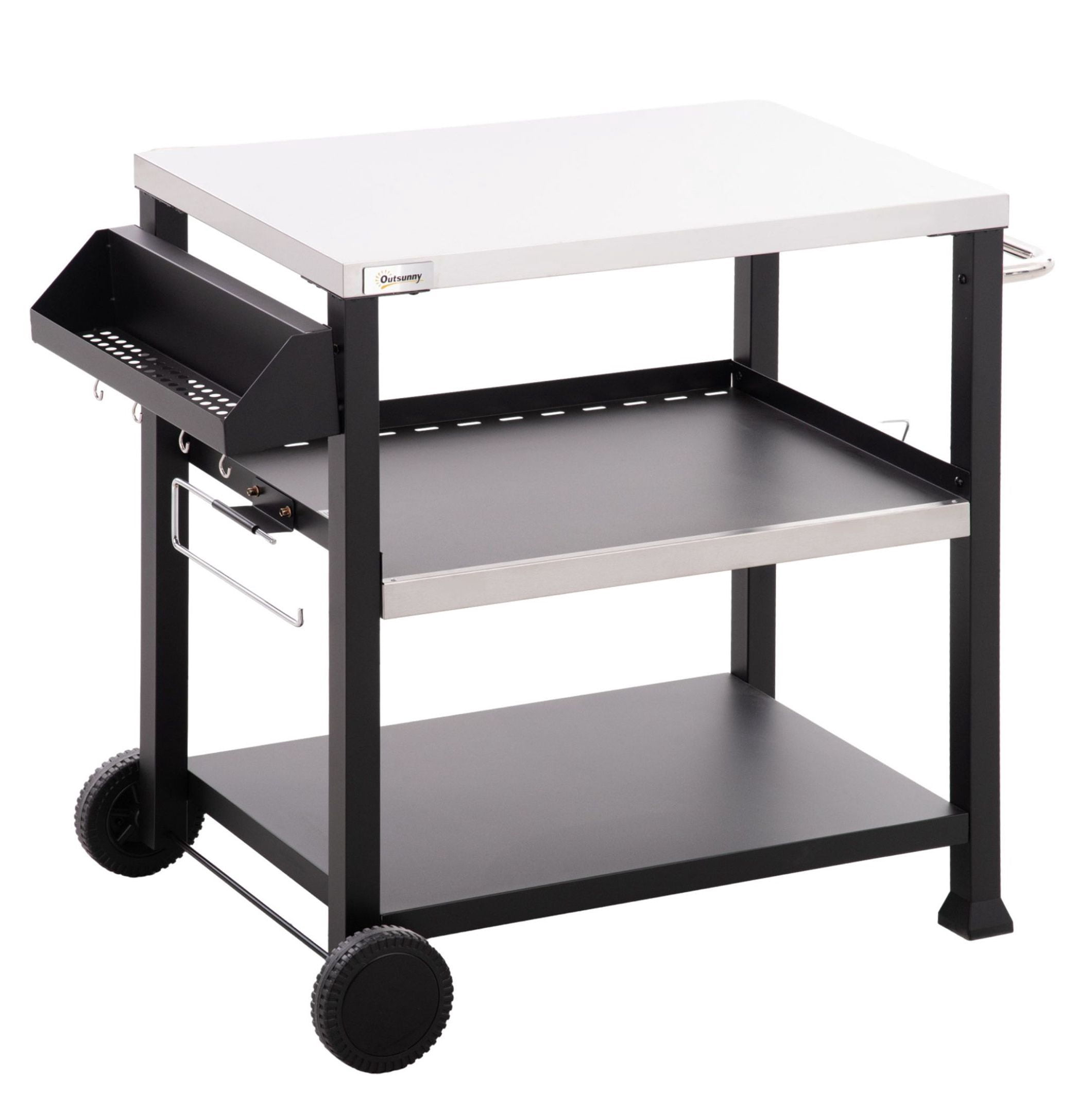Grill Cart Table Outdoor, 3-Shelf Stainless Steel Pizza Oven Stand with ...