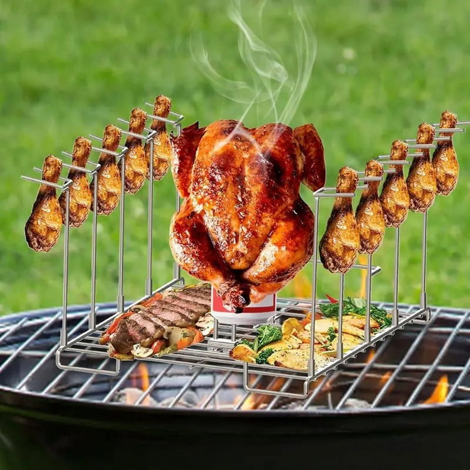 Grill Chicken Rack 10 Slots Chicken Wing Rack 4 in 1 Beer Chicken Stand ...