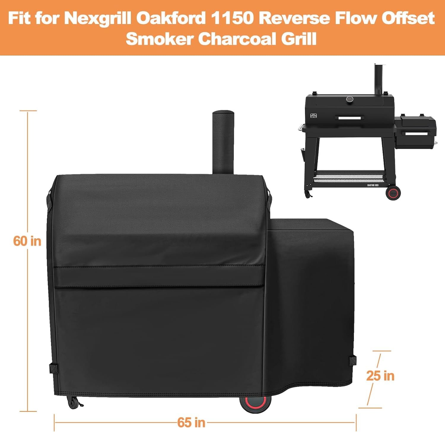 Grill Cover for Oakford 1150 Reverse Flow Offset Smoker Charcoal Grill ...