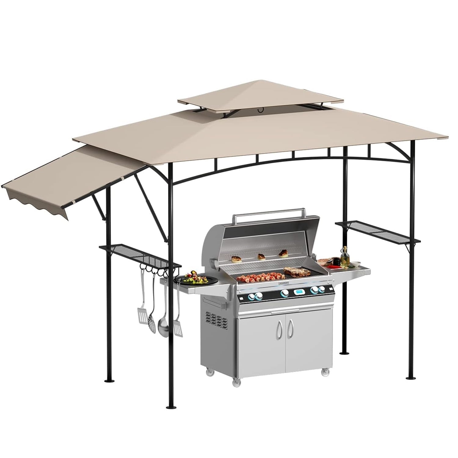 Grill Gazebo 11' x 5' Double Tier BBQ Canopy with Extra Shade and 15 ...