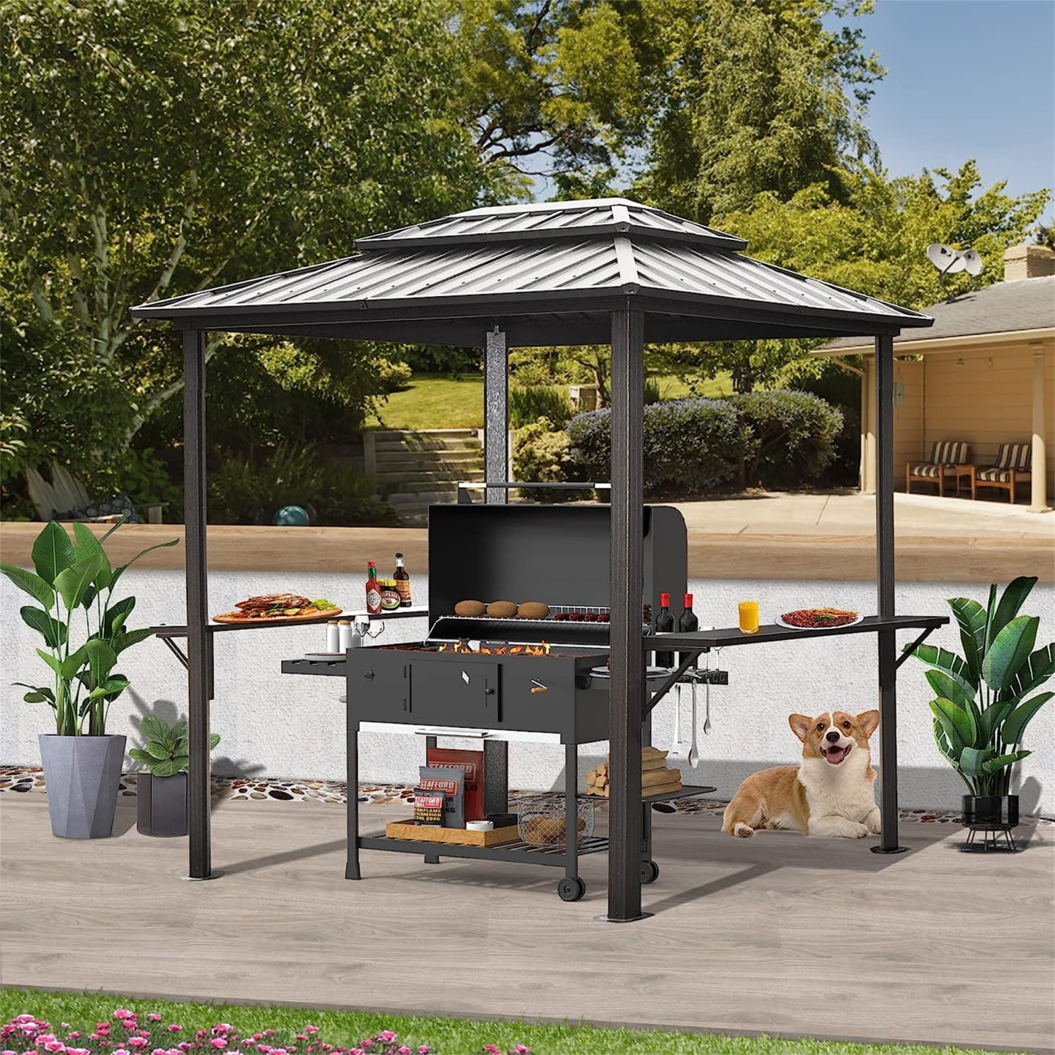 8'x6' Grill Gazebo, BBQ Canopy with Shelves, Aluminum Outdoor Cover ...