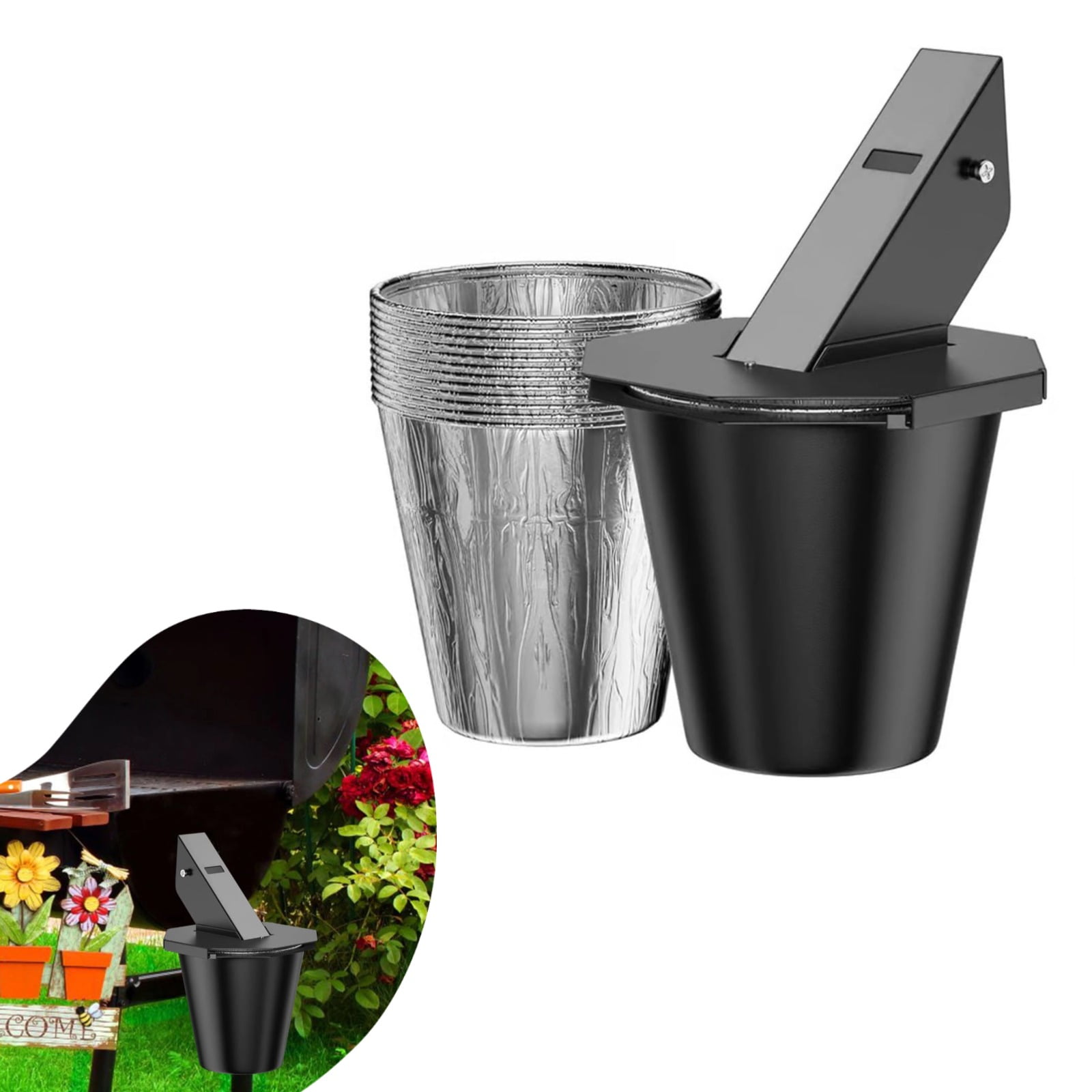 Grill Grease Bucket Package Includes 2 Replacement Liners, Metal ...