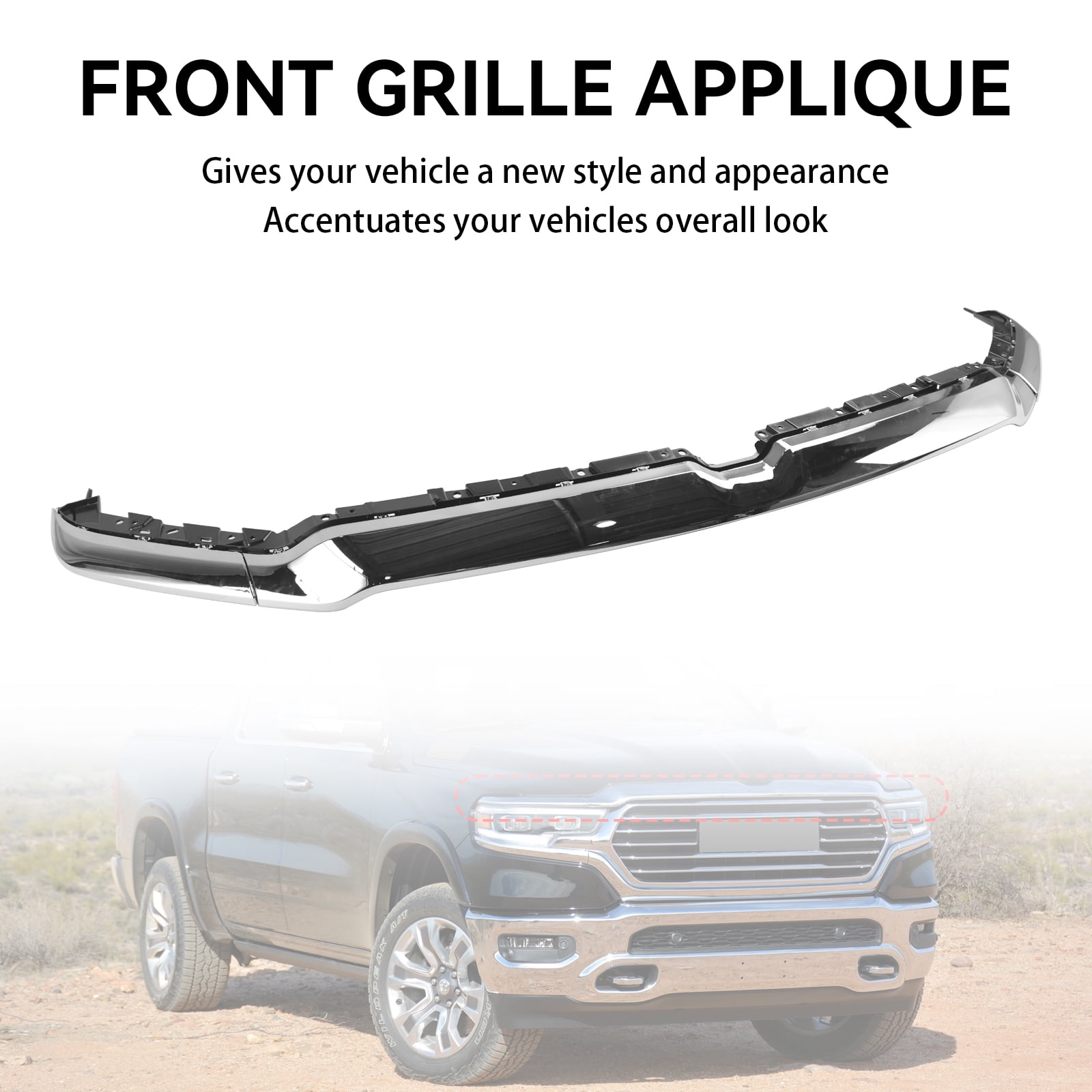 Grill Grille Applique Upper Trim 6BT13SZ0AJ Fit for Dodge Ram 1500 2019 ...