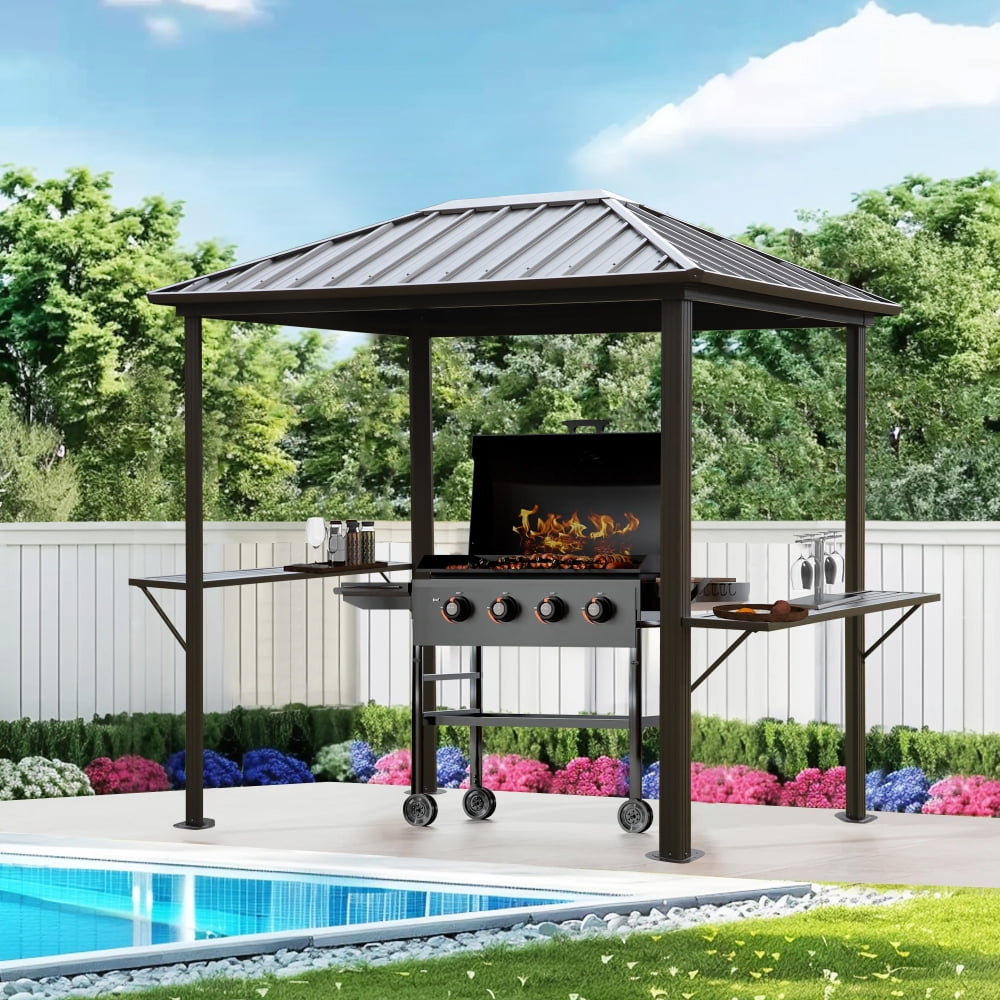 Grill Hardtop Gazebo 6x8 FT- Outdoor Metal Hard Top Gazebo, Permanent ...