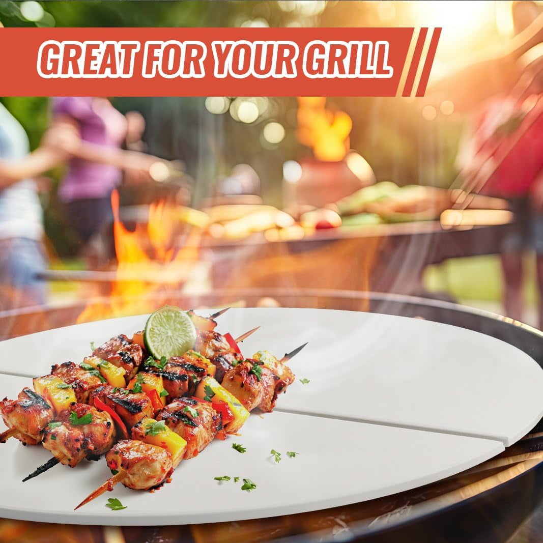 Grill Heat Deflector Plates + 15-Inch Ceramic Half-Moon 2-Pack ...