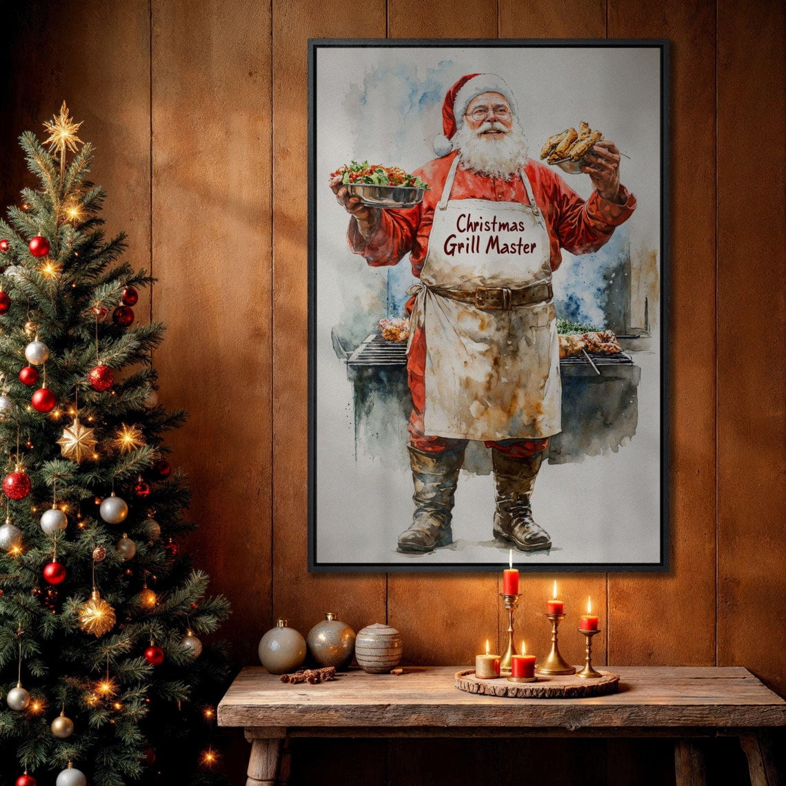 Grill Master Poster Santa Claus Bbq Wall Art Barbecue Posterdecor Ready ...