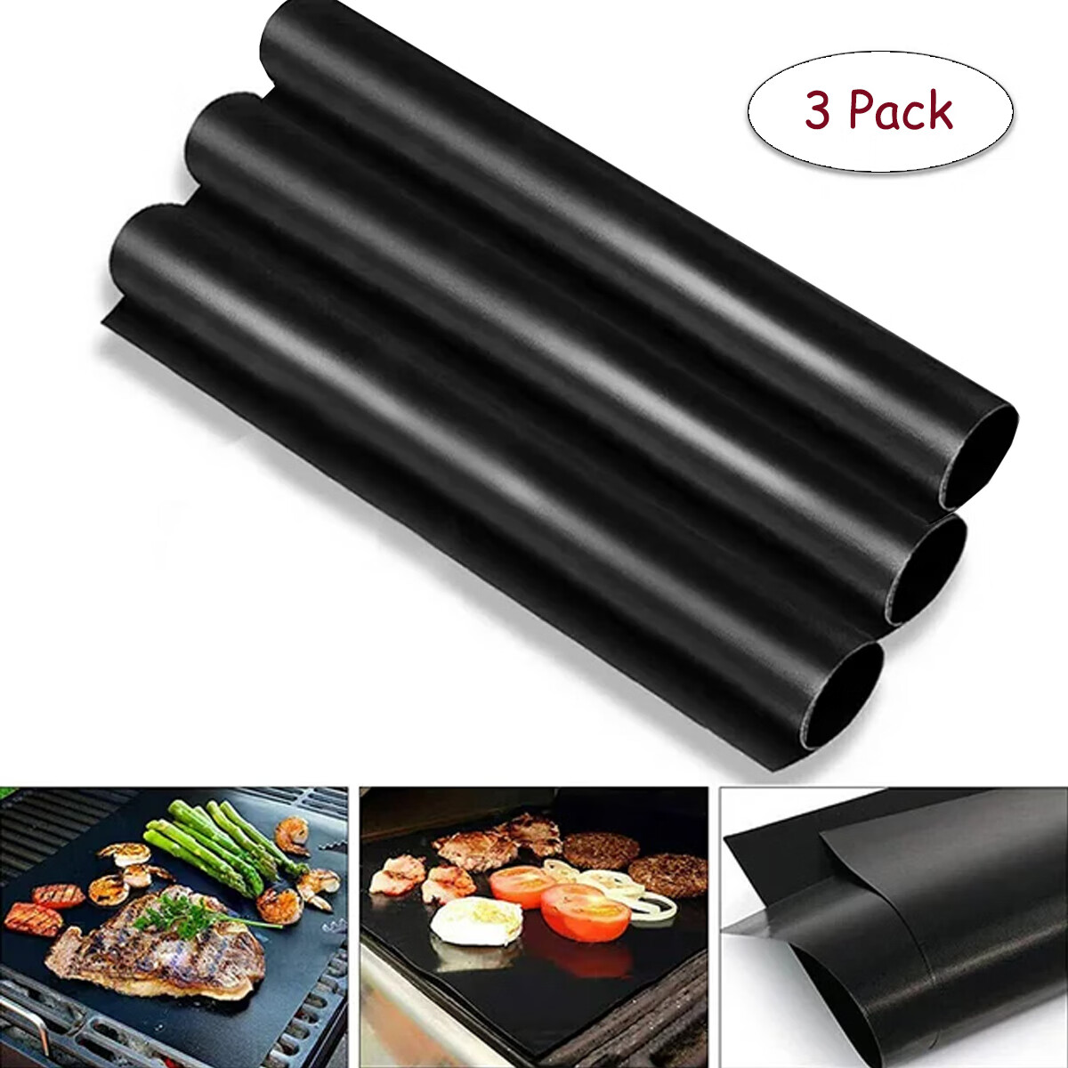 Grill Mat Set of 3 - 100% Non-Stick BBQ Grill Mats, Heavy Duty ...