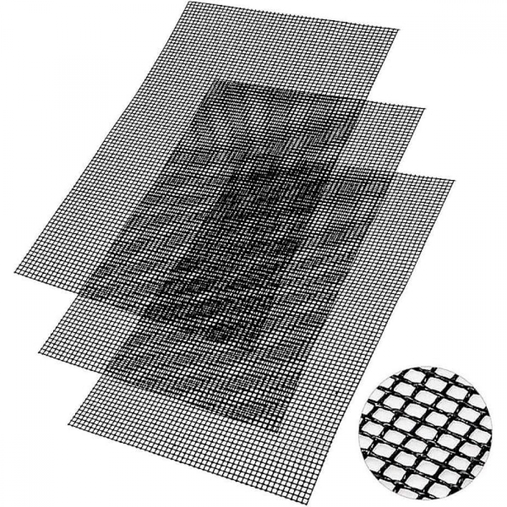 Grill Mat Set of 3 Reusable Non-Stick Mesh Heat Resistant Teflon BBQ ...
