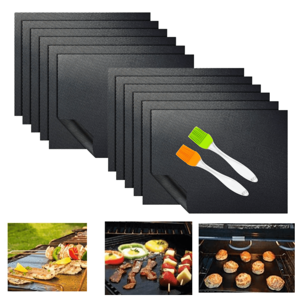 BBQ Grill Mat Set of 10, Grill Mats for Outdoor Grill,Non-stick ...