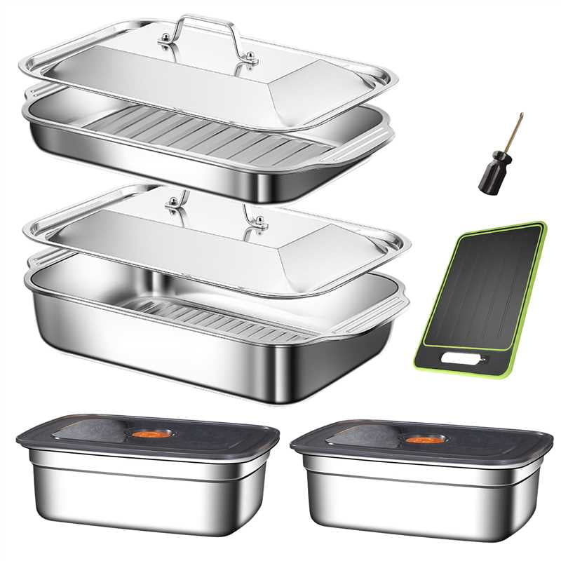Grill Prep Trays Set Of 8, Stainless Steel Baking Pan with Lid ...