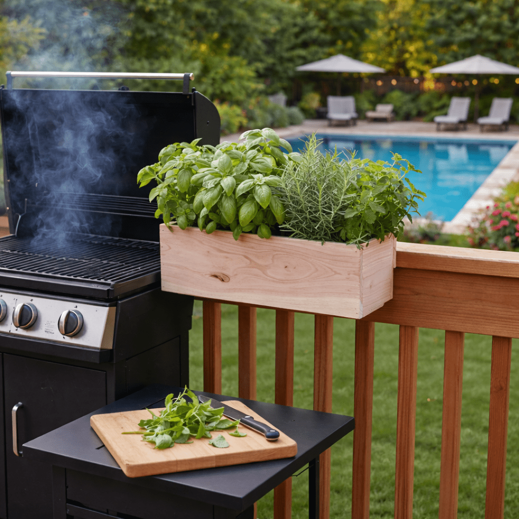Grill-Side Cedar Herb Planter Box – Railing-Mounted BBQ Barbecue Garden ...