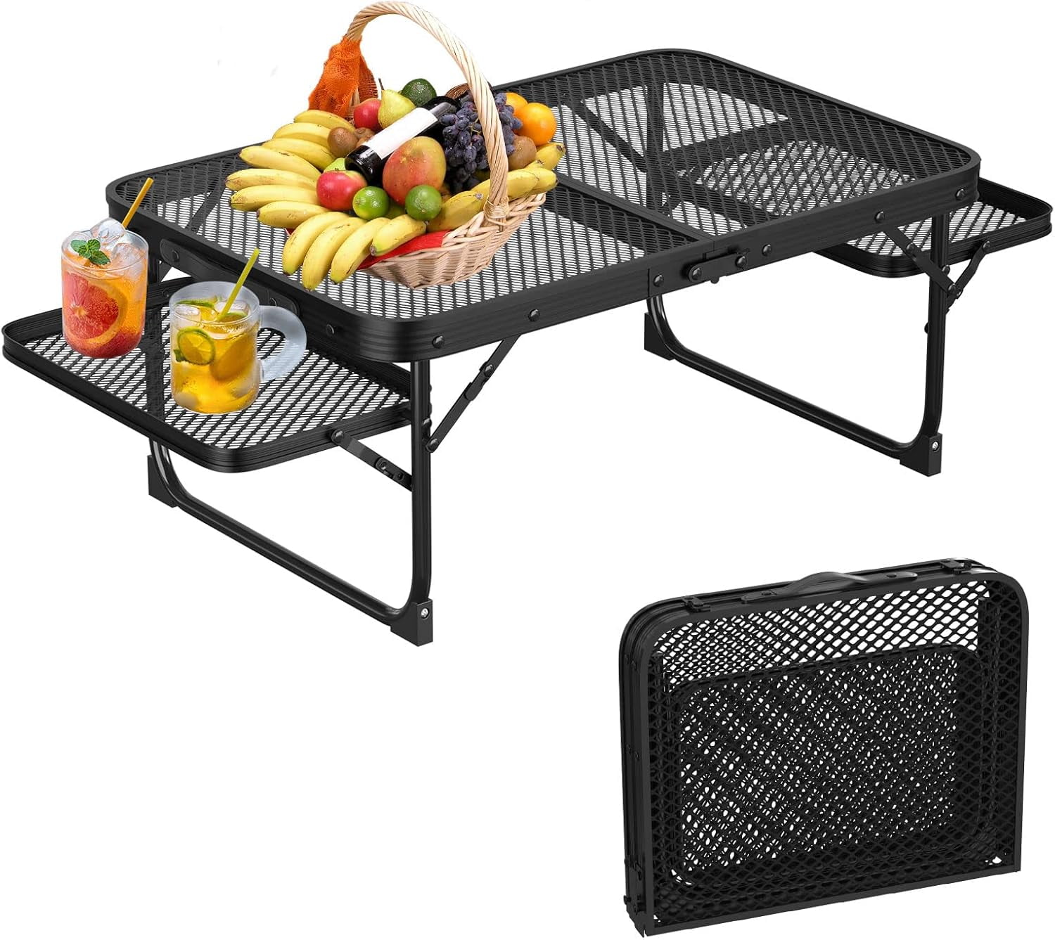 Grill Table, Folding Camping Table with 2 Wing Panels, Portable Picnic ...
