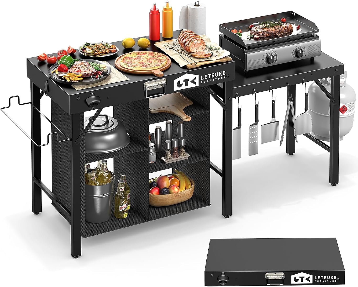 Grill Table for Griddle Portable Foldable Grill Table with Storage Fits ...