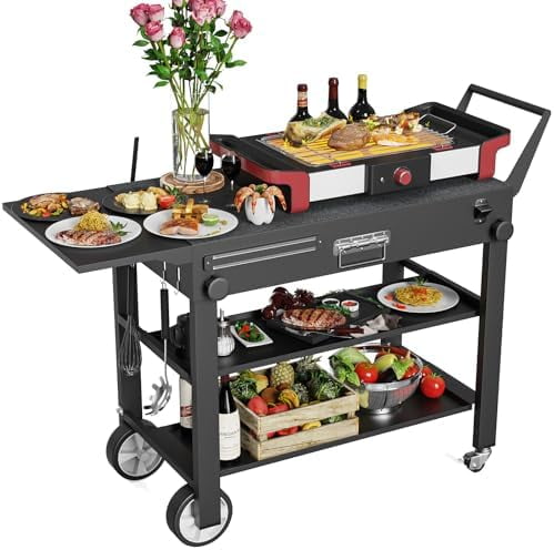 Grill Tables for Outside, 3-Tier Grill Cart with Extendable Tabletop ...