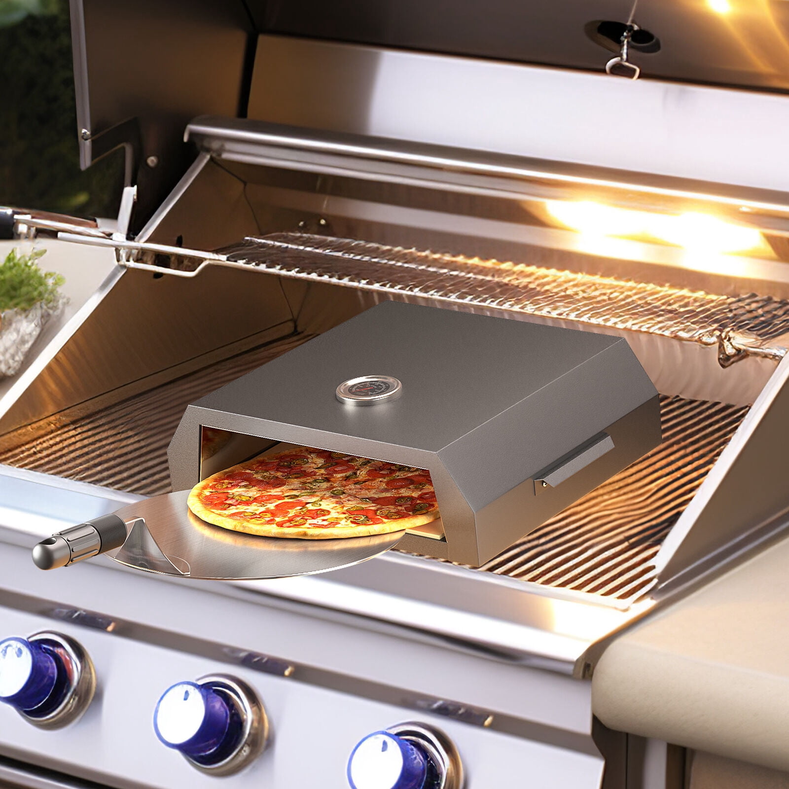 Grill Top Pizza Oven with Pizza Peel & Cutter Portable Outdoor Pizza ...