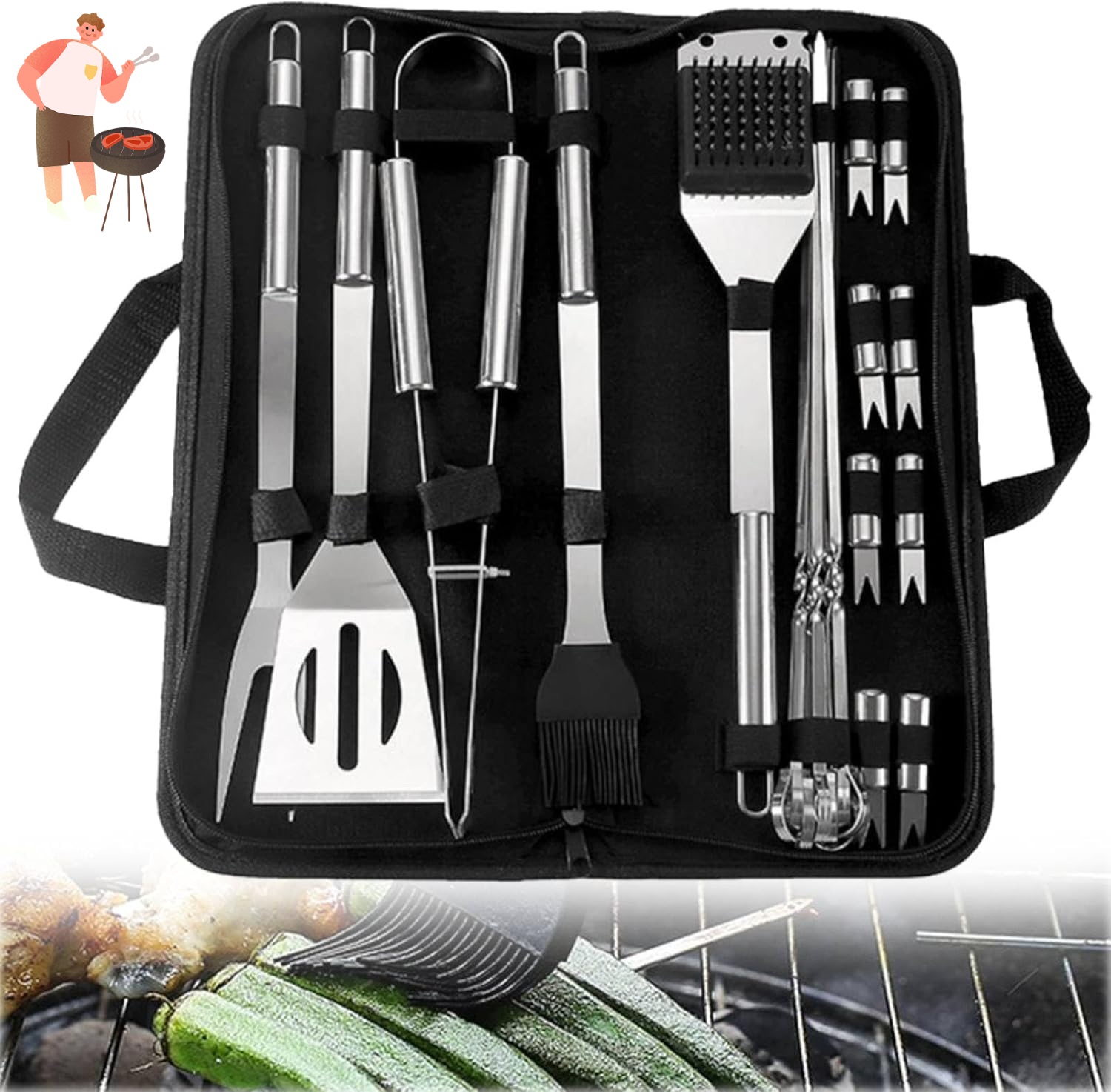 Grill Utensils Set, 20Pcs Stainless Steel BBQ Accessories Set, Portable ...