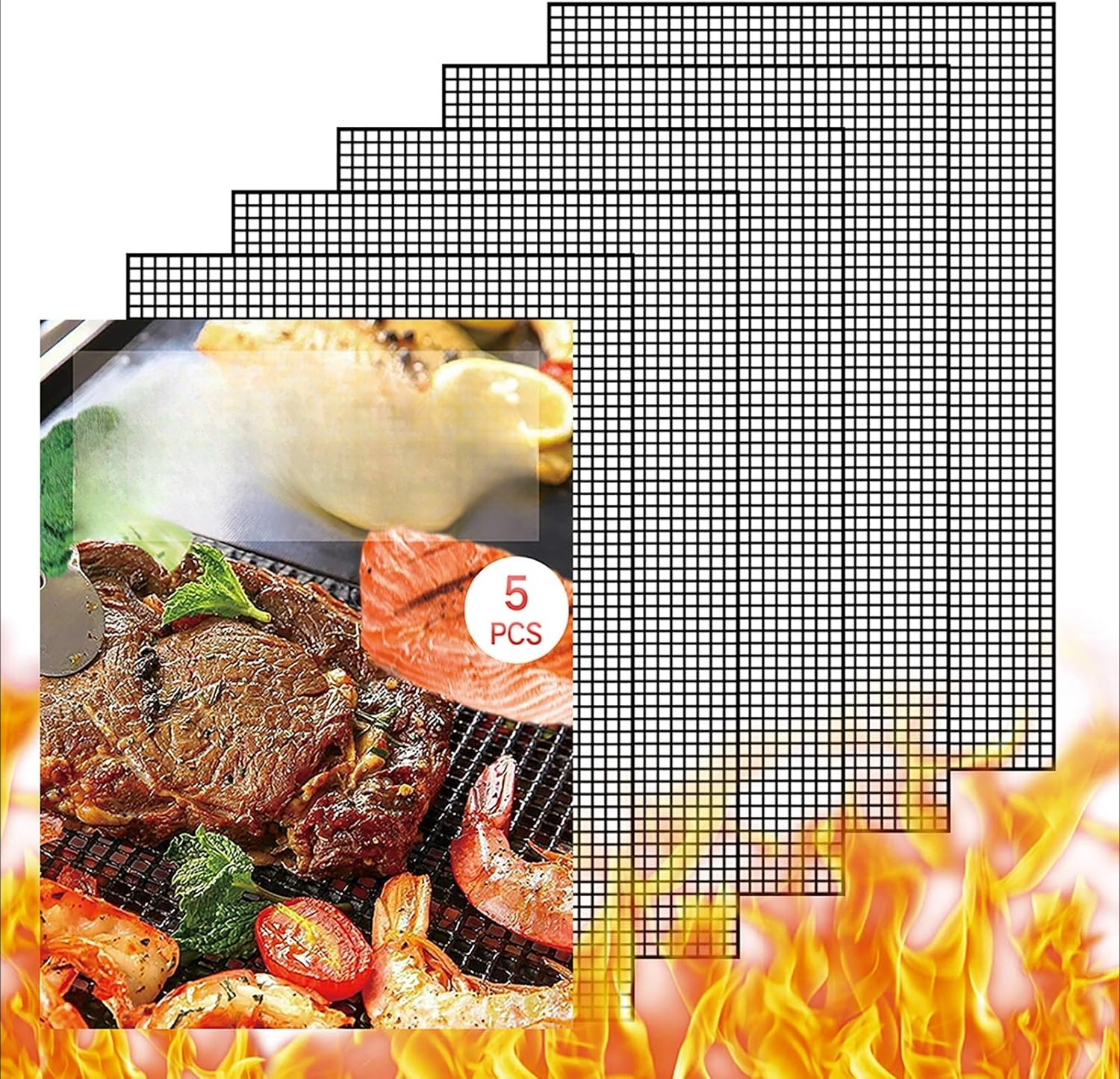 Grill mesh mat - Set of 5 Non Stick BBQ Grill mats, Heavy Duty ...