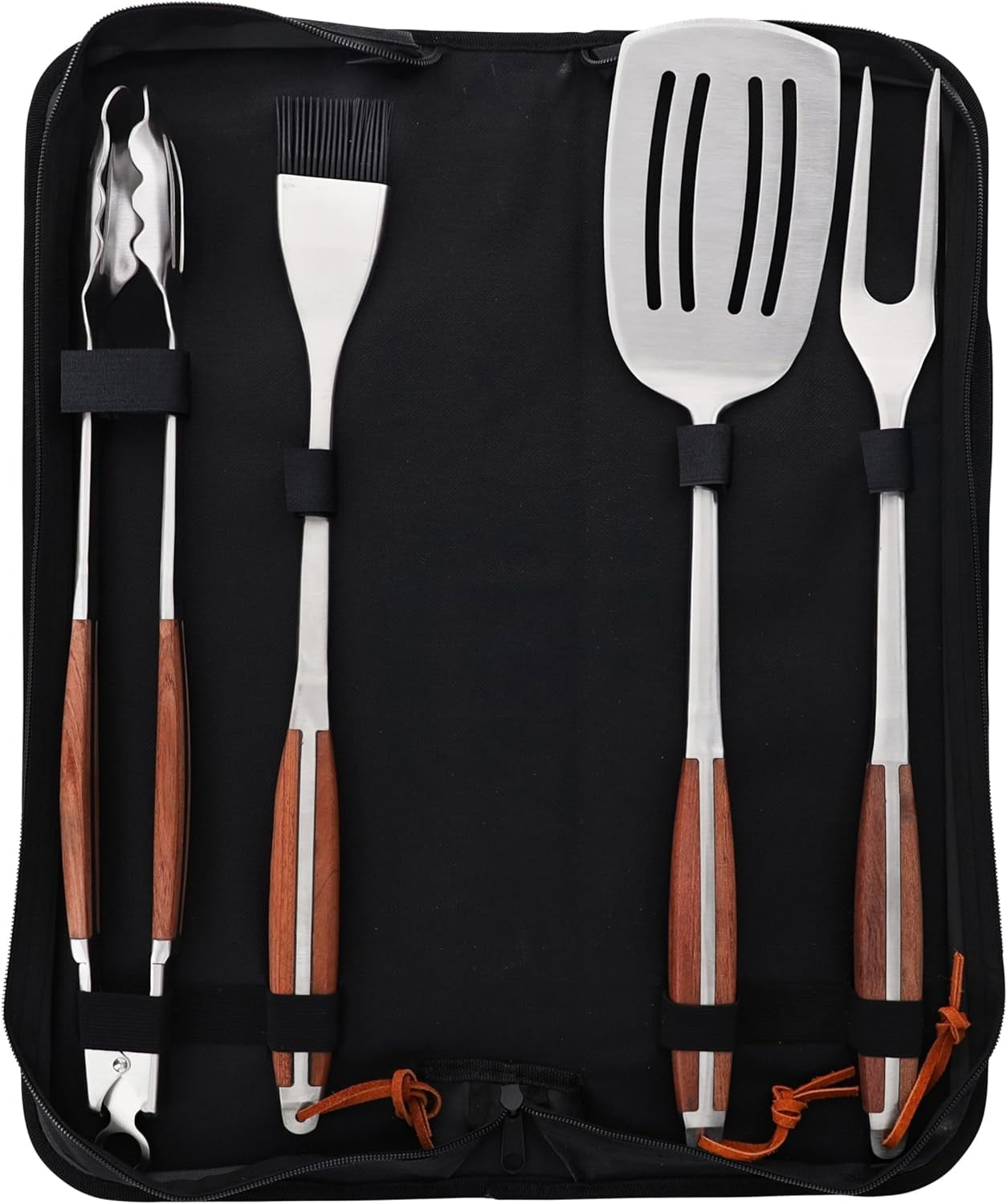 Grilla BBQ Set with 4 Stainless Steel Utensils, Wood Handles, and Carry ...