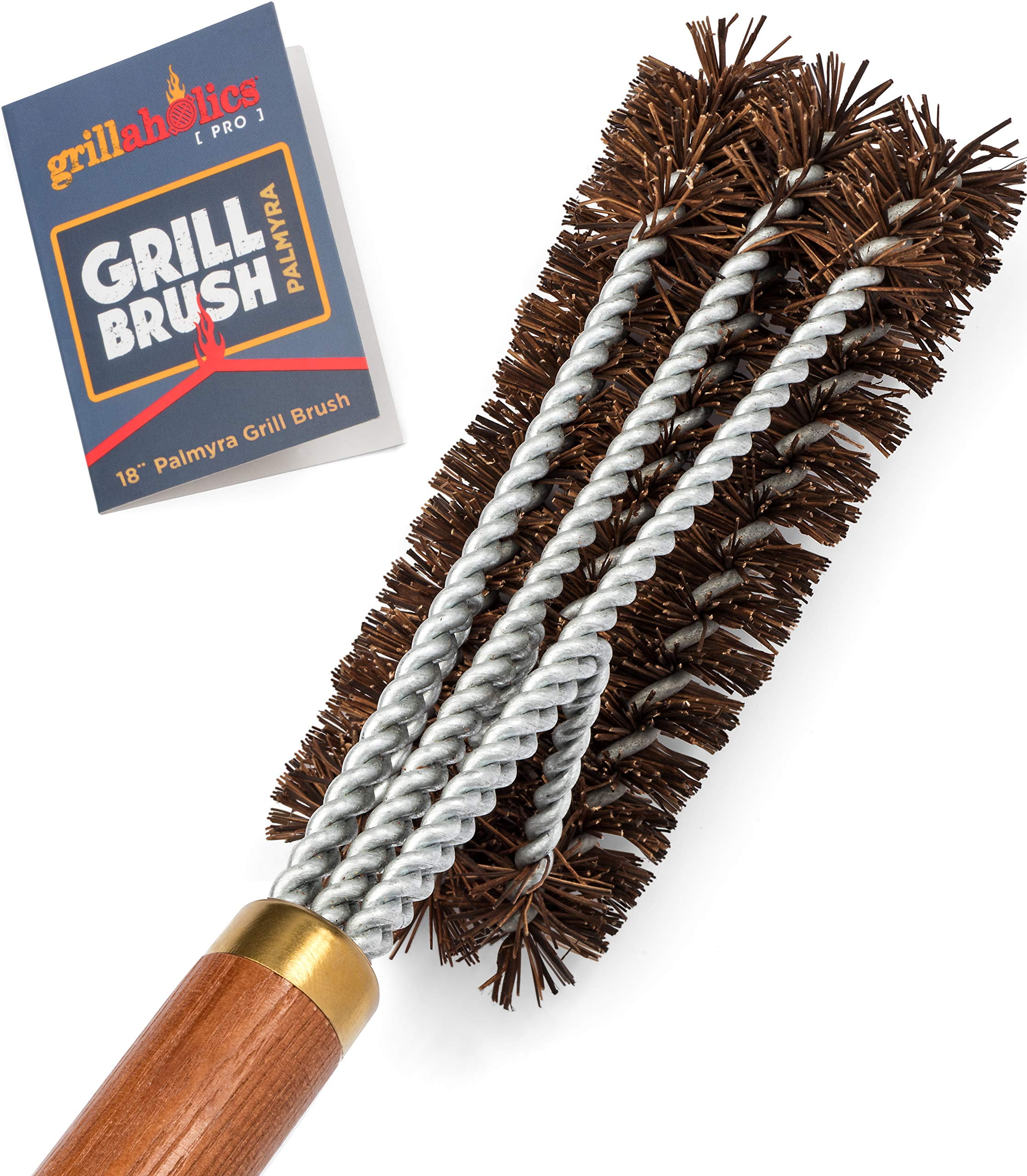 Grillaholics Pro Palmyra Grill Brush With Wooden Handle & Brass Accents ...