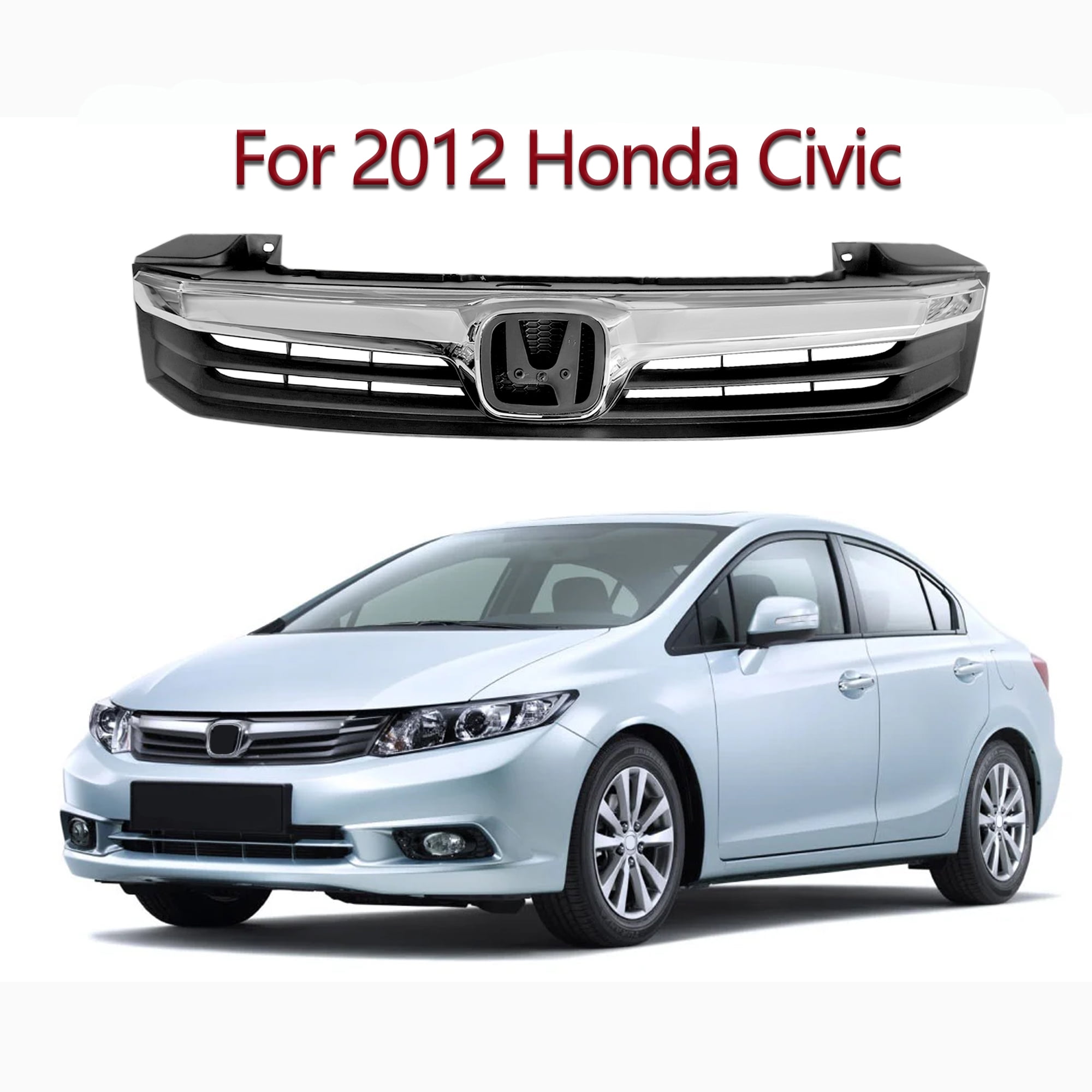Grille Compatible With 2012 Honda Civic Front Mesh Black W/Chrome ...
