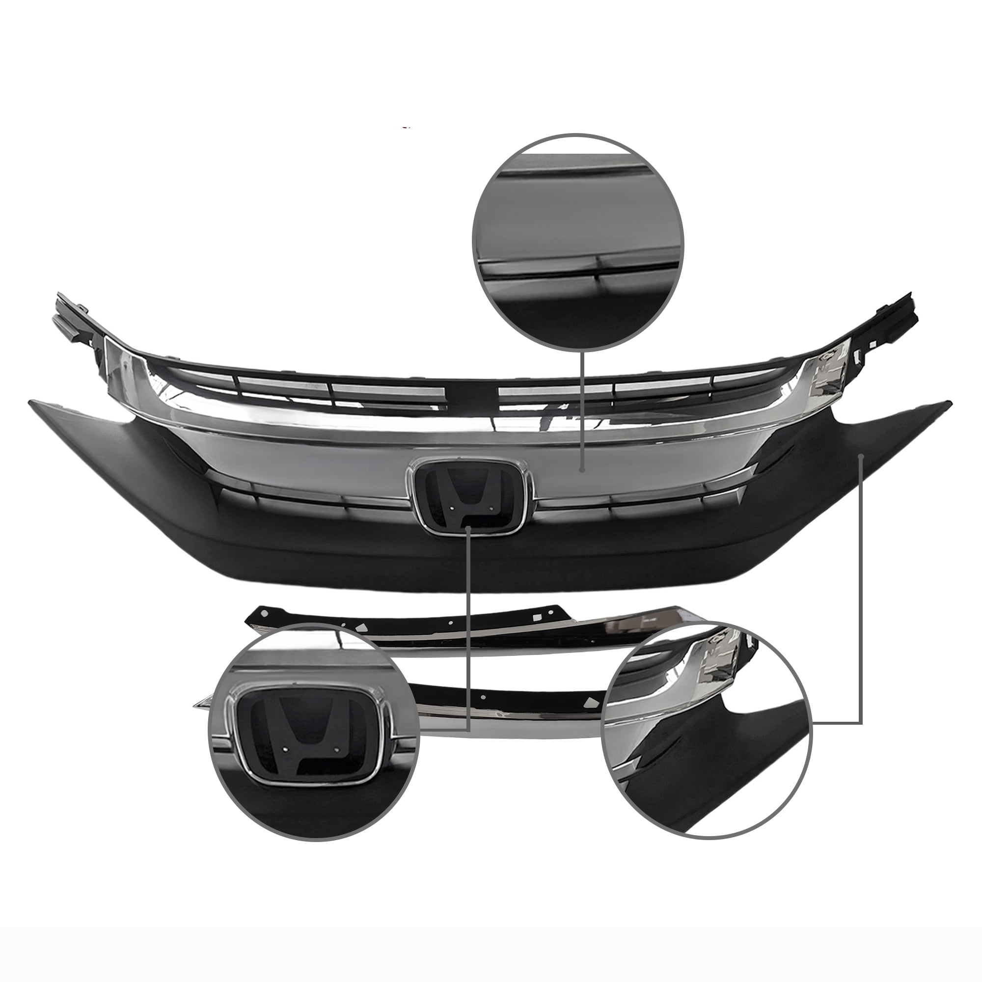 Grille Compatible With 2016 2017 2018 Honda Civic Front Chrome Bumper Grill & Chrome Grill Trim ...