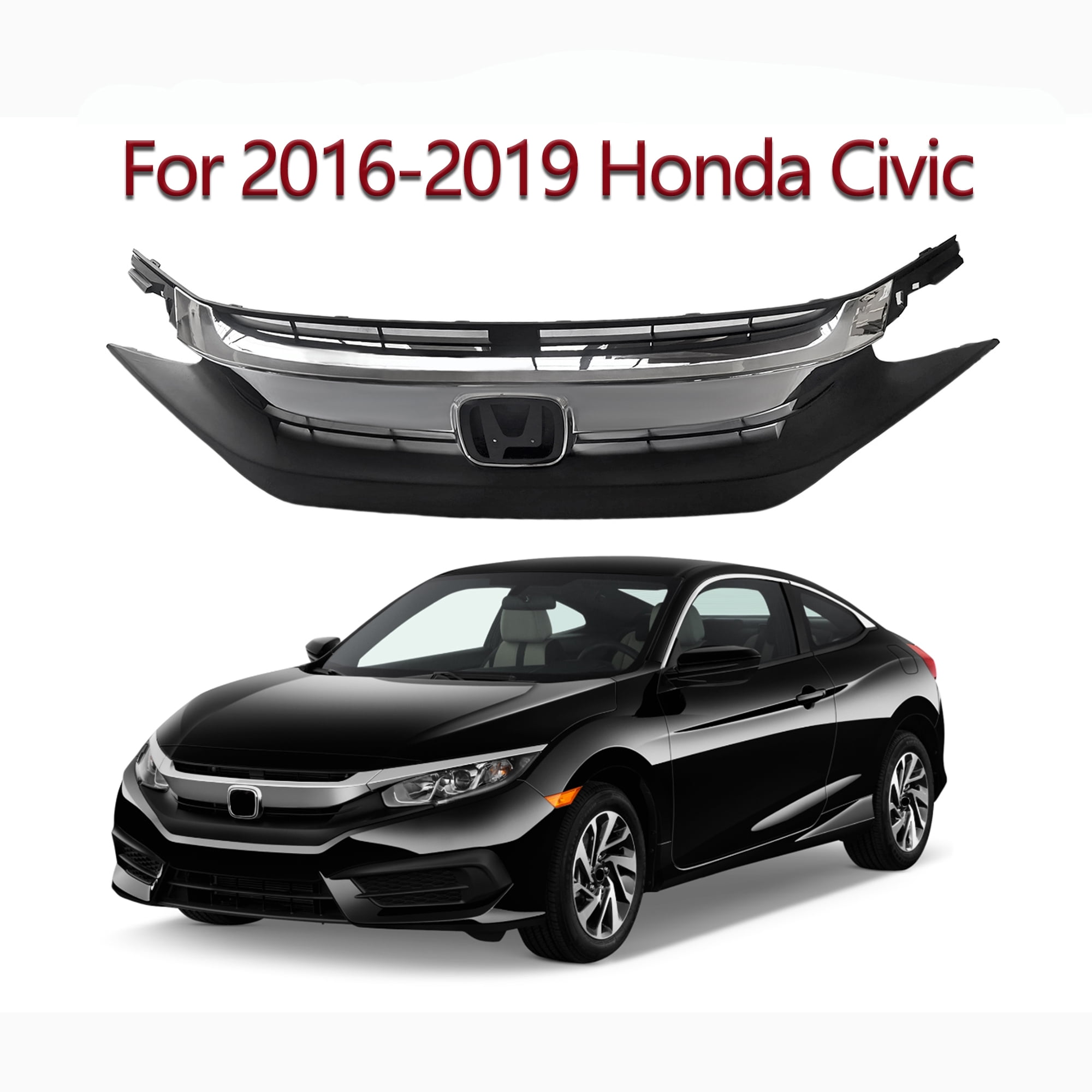 Grille Compatible With 2016 2017 2018 Honda Civic Front Chrome Bumper Grill - Walmart.com