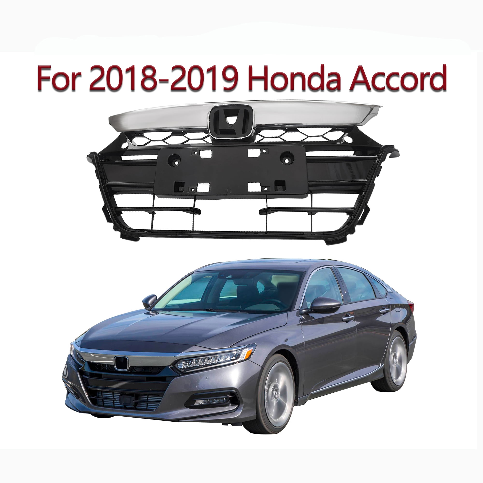 Grille Compatible With 2018 2019 Honda Accord Front Chrome Bumper Grill ...