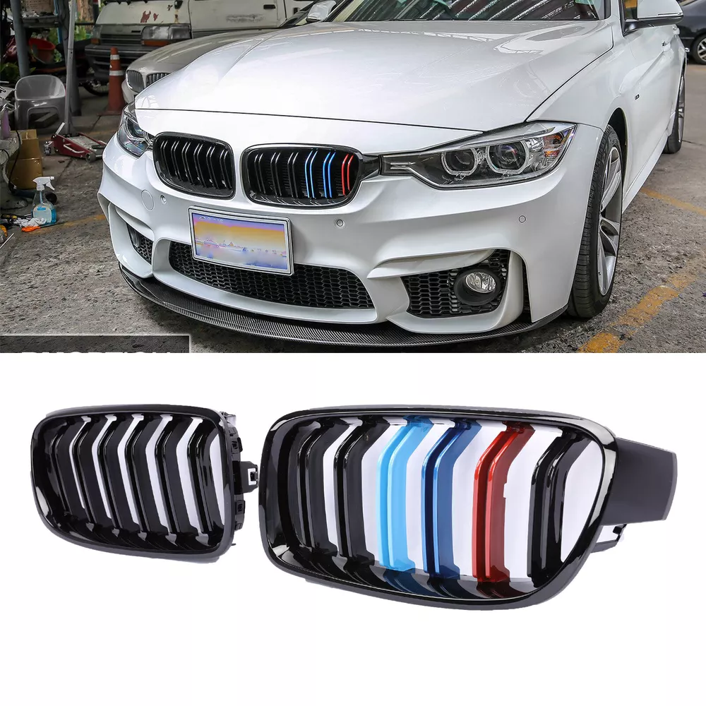 Grille Dual Slat M Color For BMW F30 320i 328i 335i Shiny Black Front ...