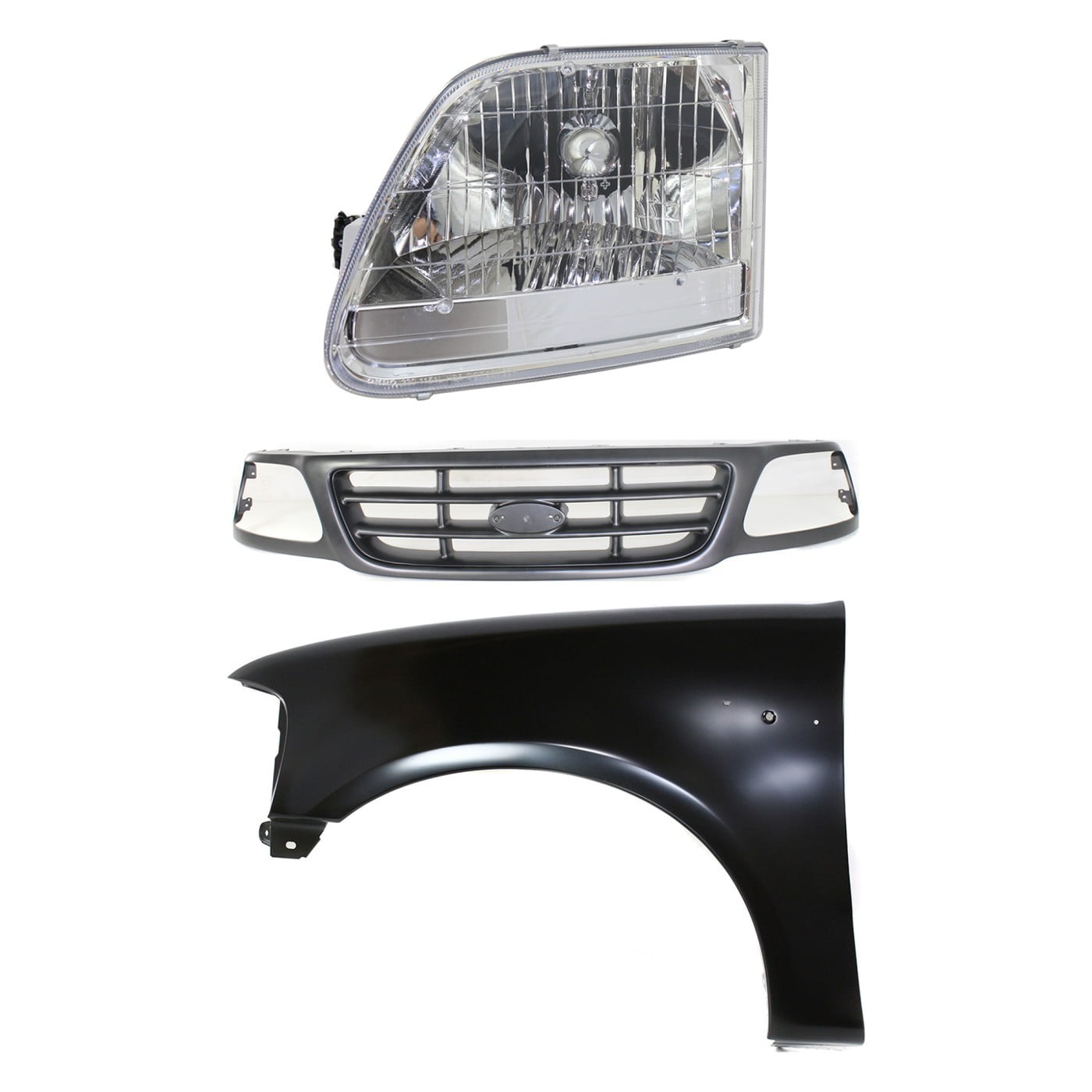 2001-2003 for Ford for F-150 LH Grille Kit with Gray Cross Bar - 3-Piece Painted Assembly ...