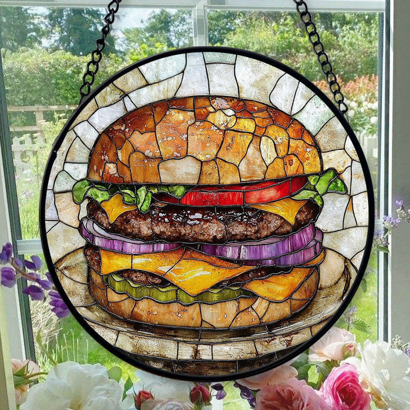 Grilled Burger 3 Hanging Stained Glass for Windows, Seasonal Festival ...