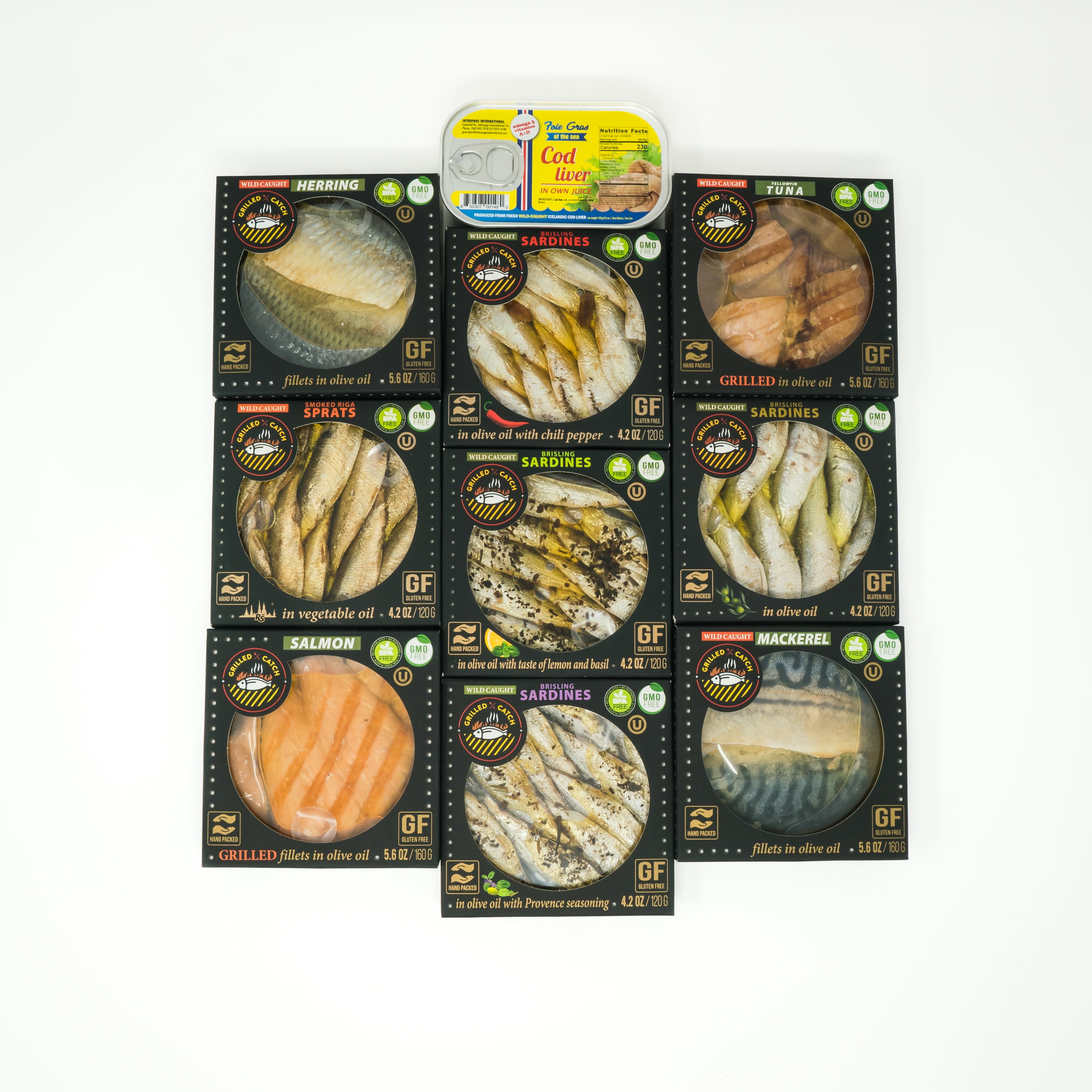 Seafood Variety Sampler Pack of 10 tins 1 of each Grilled Catch Canned ...