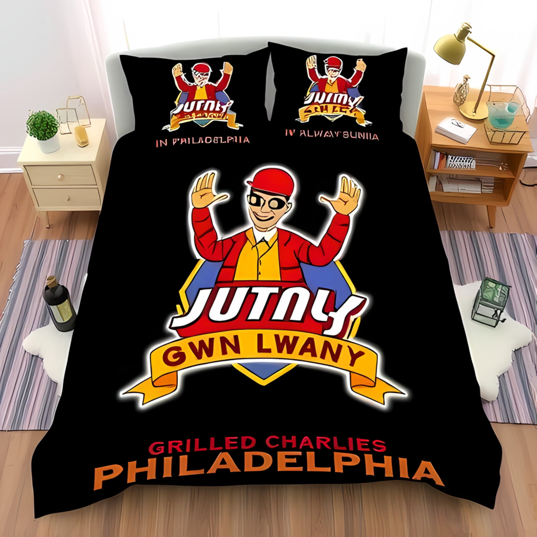 Grilled Charlie's 3-Piece Duvet Cover Set - Vibrant Black Bedding with ...