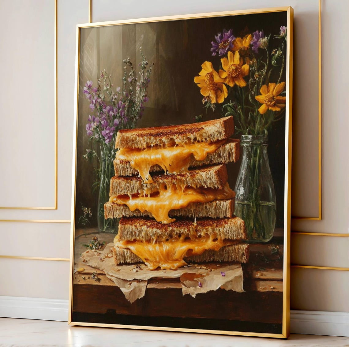Grilled Cheese, Fun Food Wall Art, Moody Kitchen Funny Still Life ...