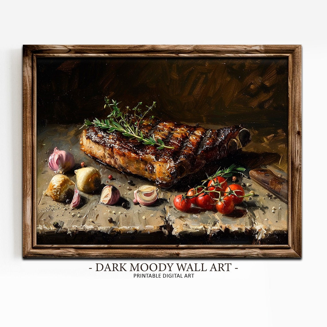 Grilled Steak Print, Moody Food Still Life, Bbq Meat Art, Kitchen Wall ...