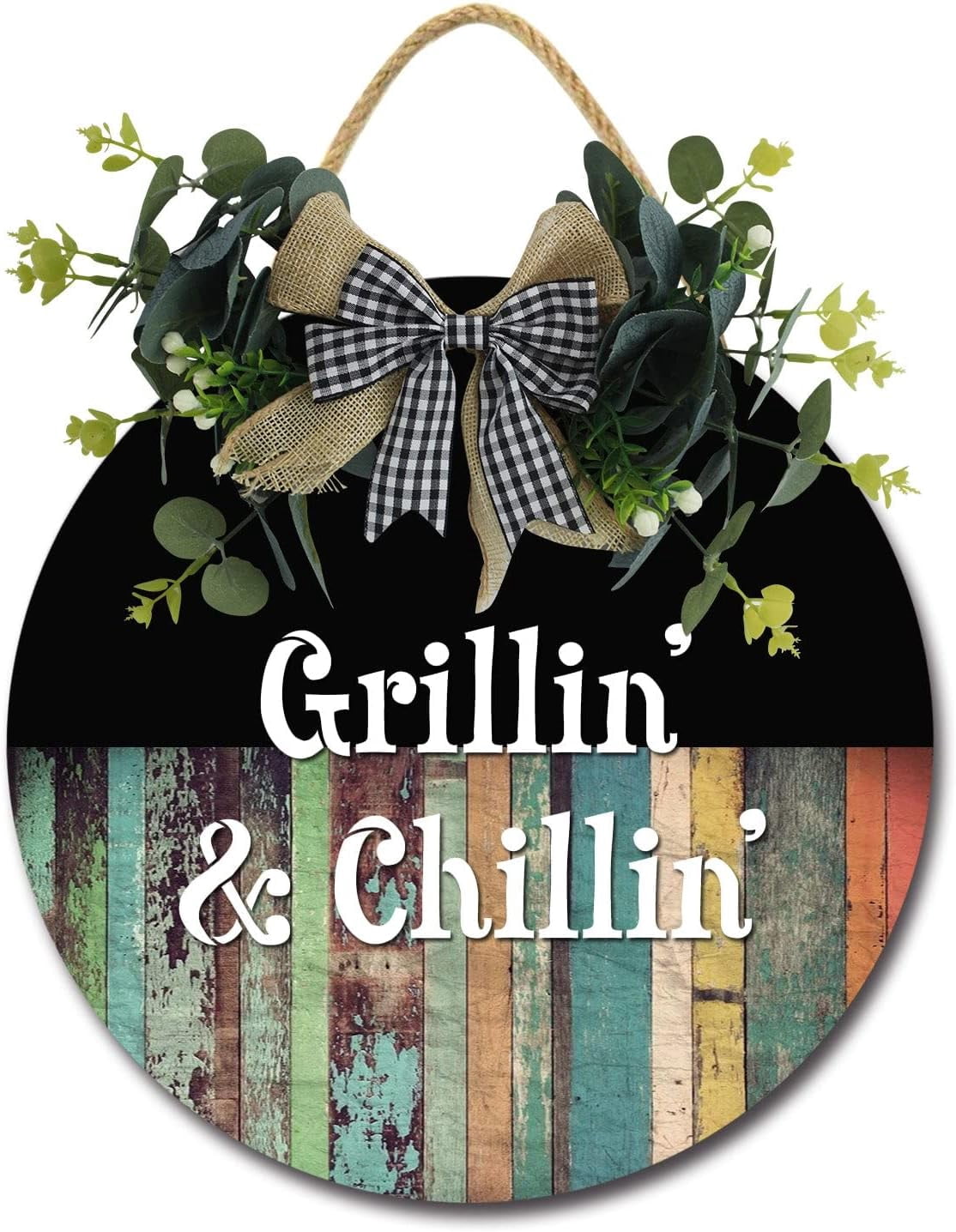 Grillin' & Chillin' Front Door Sign Funny Wreaths Hanging Wooden Plaque ...