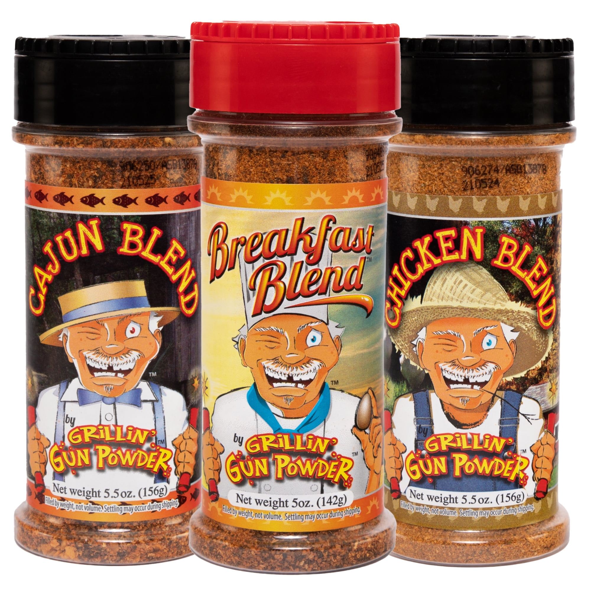 Grillin' GunPowder Seasoning Bundle Breakfast 5.0oz, Cajun 5.5oz ...