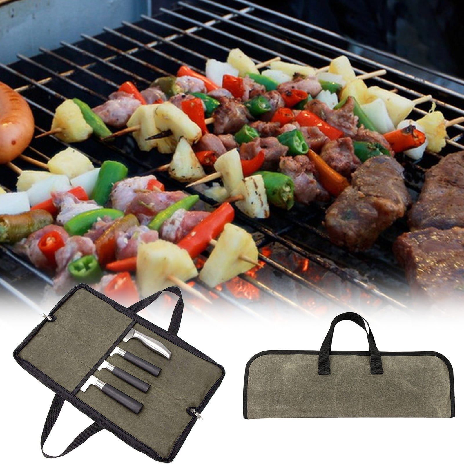 Grilling Camping Organizer, Portable Bbq Tool Bag, Rugged Canvas Roll ...