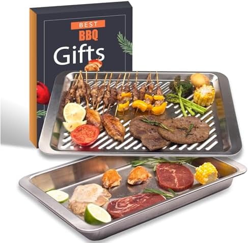 Grilling Prep and Serve Trays, Set of 2 Stackable Stainless Steel BBQ ...