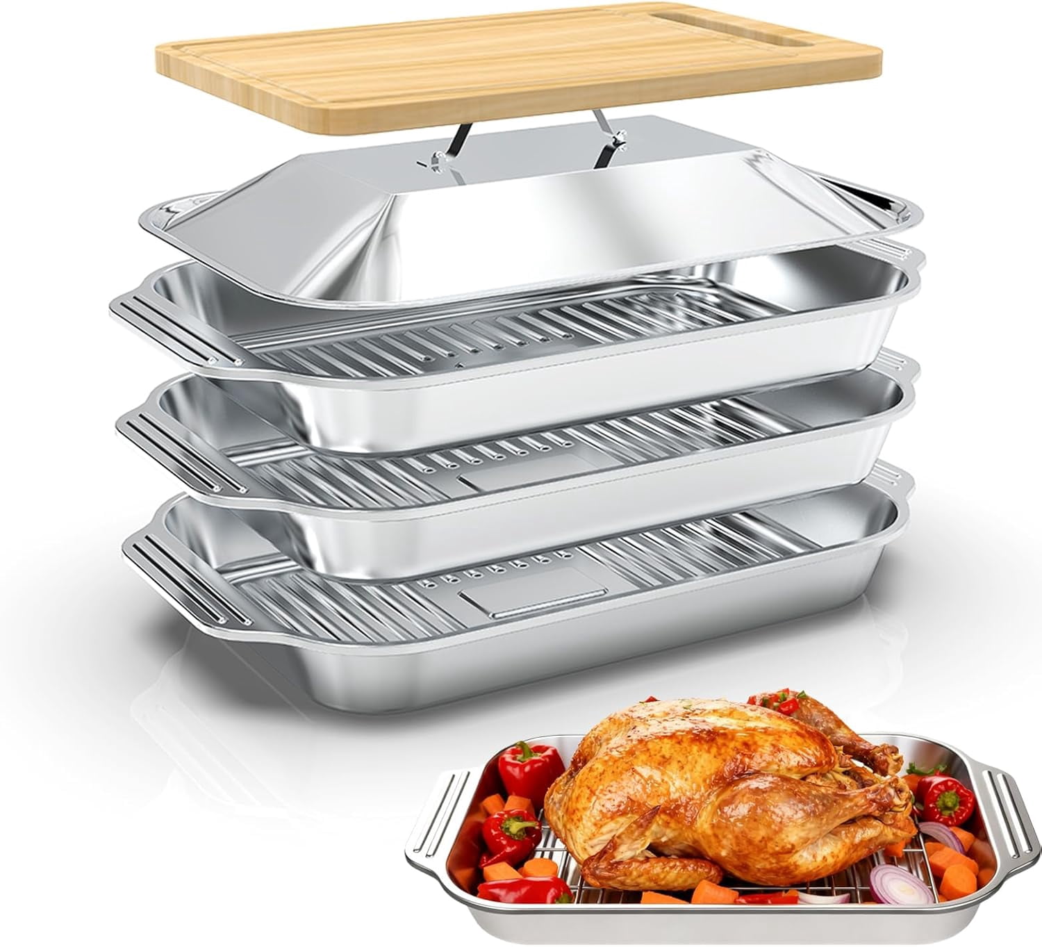 Grilling Prep and Serve Trays, 5 Pcs Stackable Stainless Steel Food ...