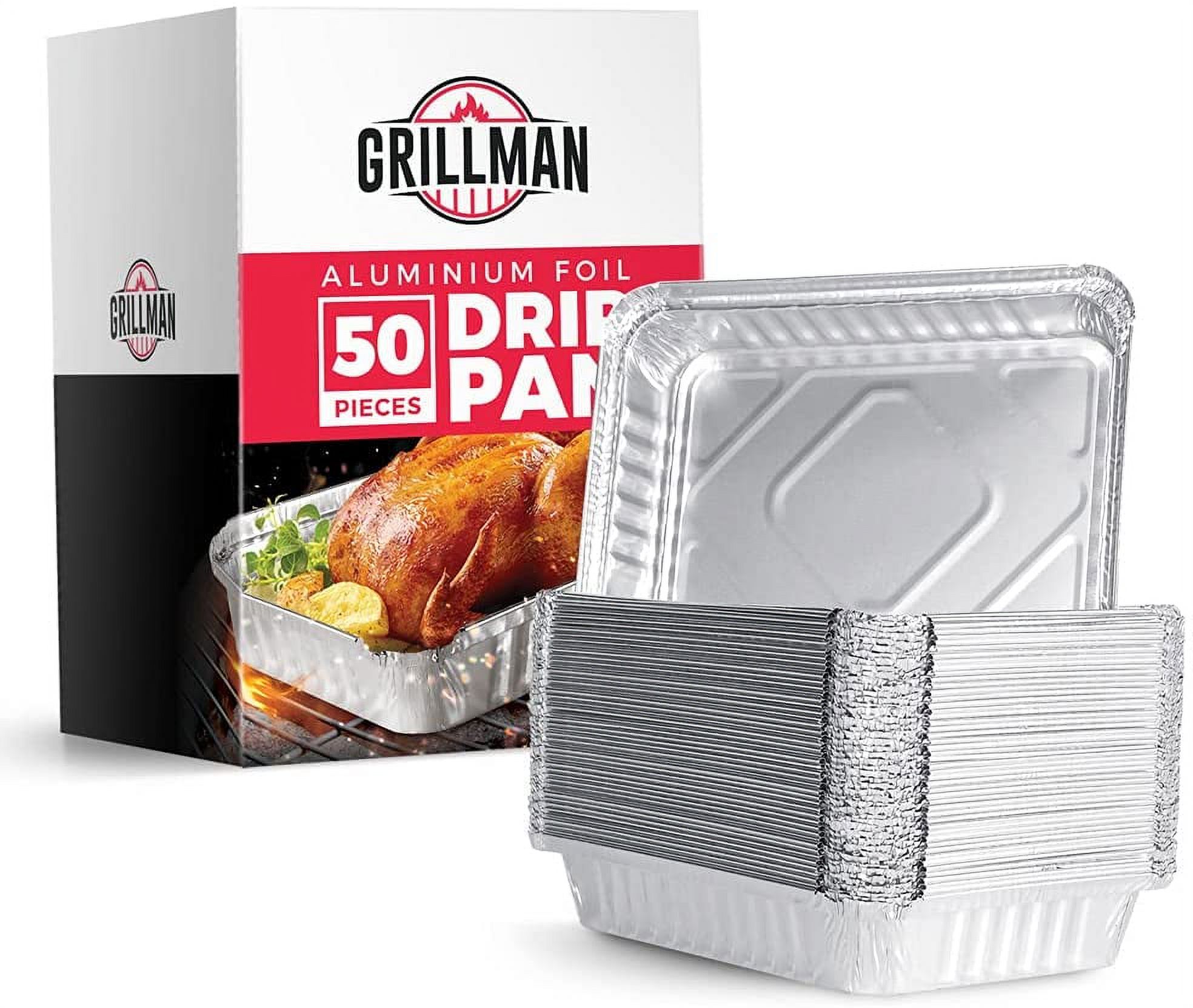 Grillman 50 Drip Pans Disposable Aluminum Foil Grease Trays For Gas ...