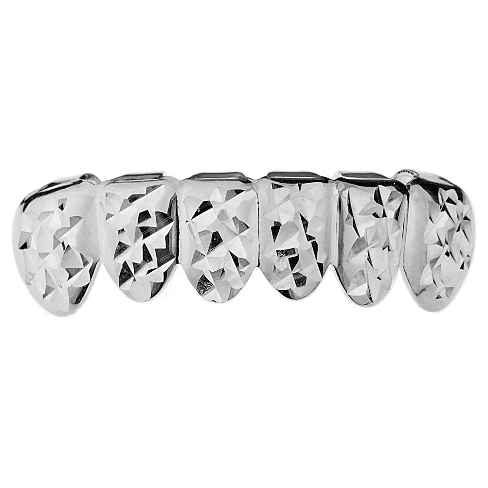 Grillz Diamond-Cut Bling Grill Bottom Six 6 Teeth Silver Tone Hip Hop ...