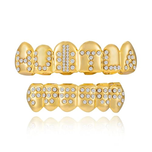 Grillz - Gold & Silver 6/8 Teeth Top & Bottom Grillz Set for Men and ...