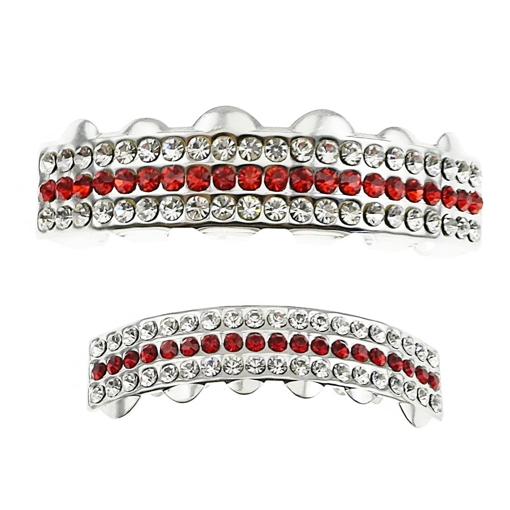 Grillz Set Red Line Three Row Upper Top And Bottom Teeth Hip Hop Grills ...