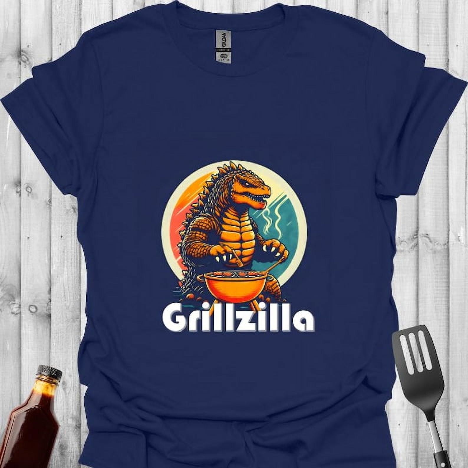 Grillzilla BBQ T-Shirt – Funny Godzilla Grilling Shirt for Men – Retro Barbecue Tee – Backyard ...